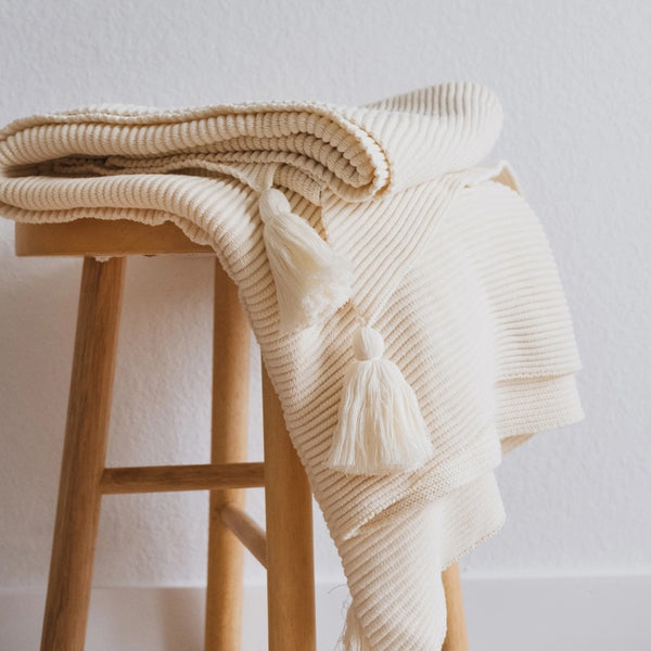 TEXTURED RAISED STRIPES RIB KNIT THROW BLANKET WITH TASSELS 50X60 - The ...